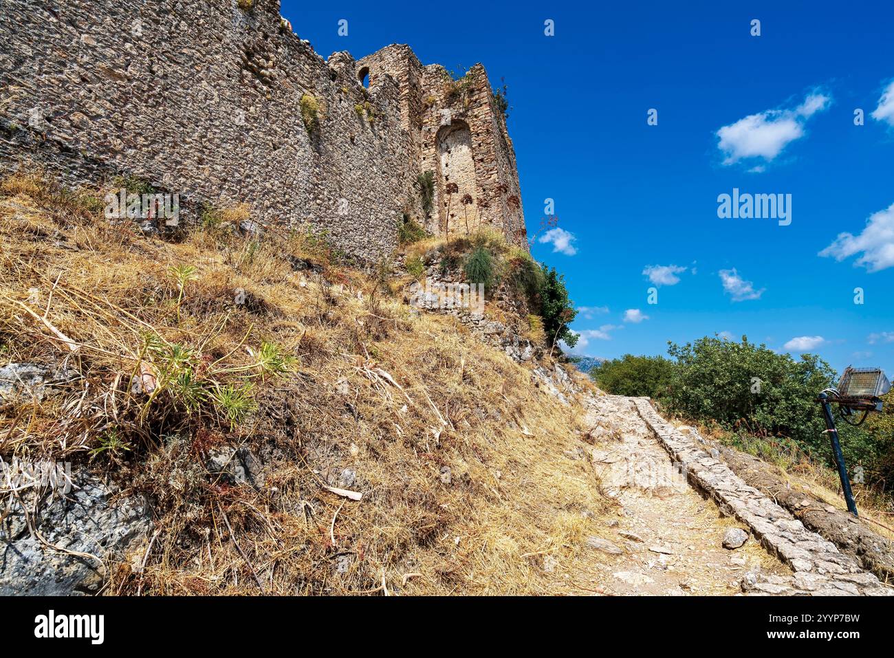 Ancient stone fortress walls of Mystras, Greece, showcasing medieval ...