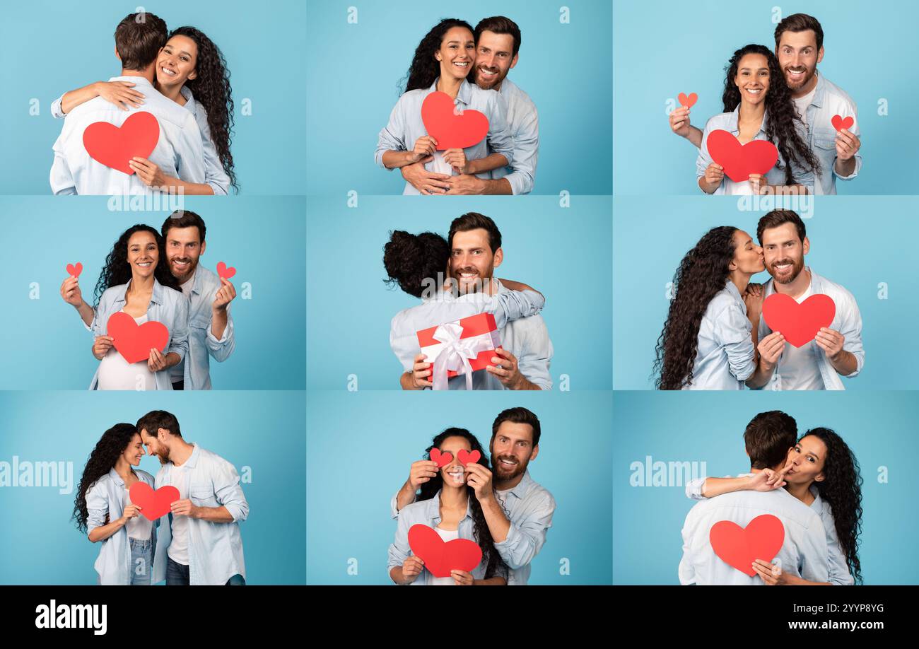 Young couple celebrating love with heart symbols on Valentine's Day ...