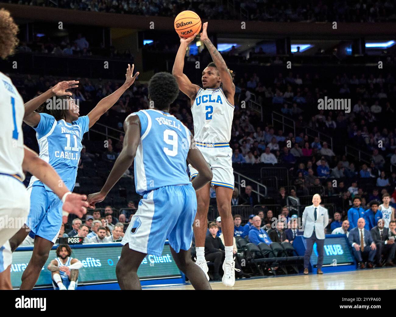 UCLA Bruins guard Dylan Andrews (2) shoots against North Carolina Tar ...
