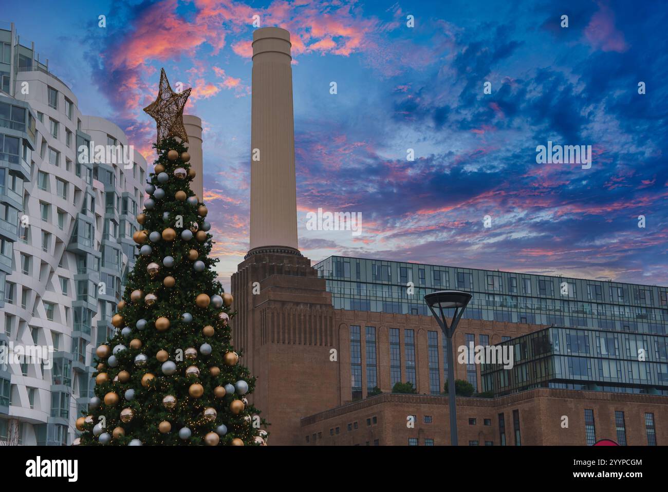 Battersea Power Station with Festive Christmas Tree in London Stock ...