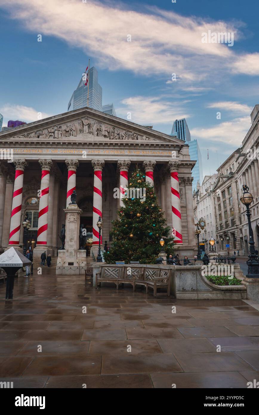 Royal Exchange London with Festive Decorations and Christmas Tree Stock ...