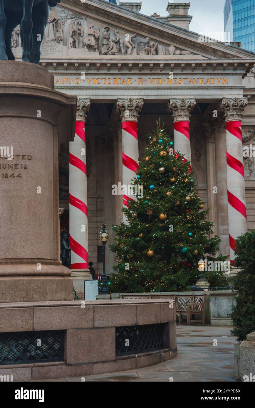 Royal Exchange in London Decorated for Christmas with Tree and Ribbons ...