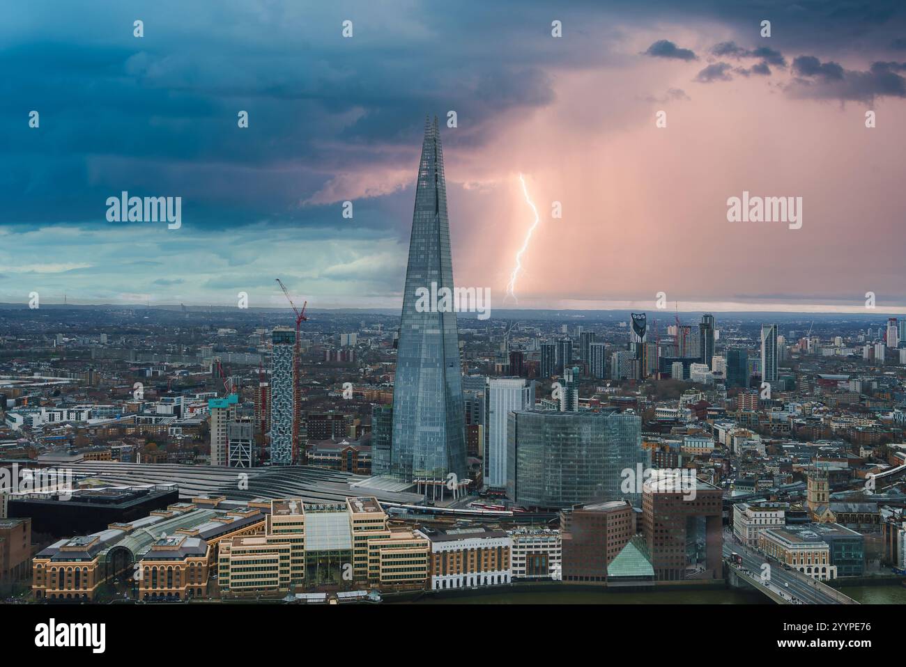 Dramatic London Cityscape with The Shard and Lightning Strike Stock ...