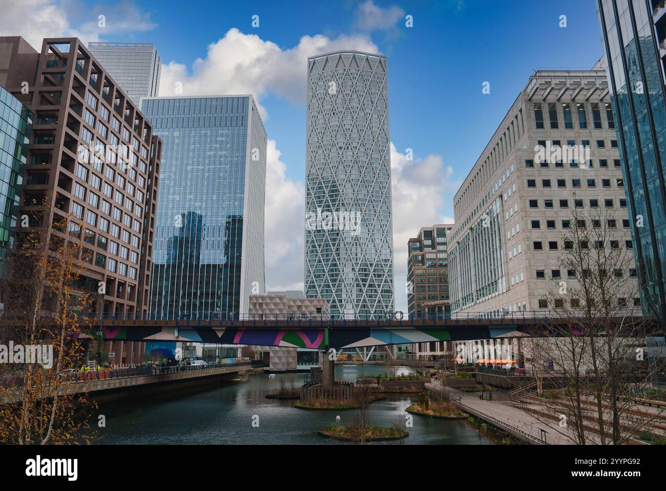 Modern Skyline of Canary Wharf with Cylindrical Skyscraper Stock Photo ...