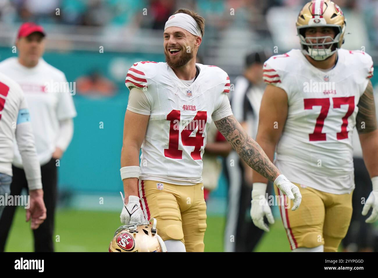 San Francisco 49ers wide receiver Ricky Pearsall (14) walks the field ...