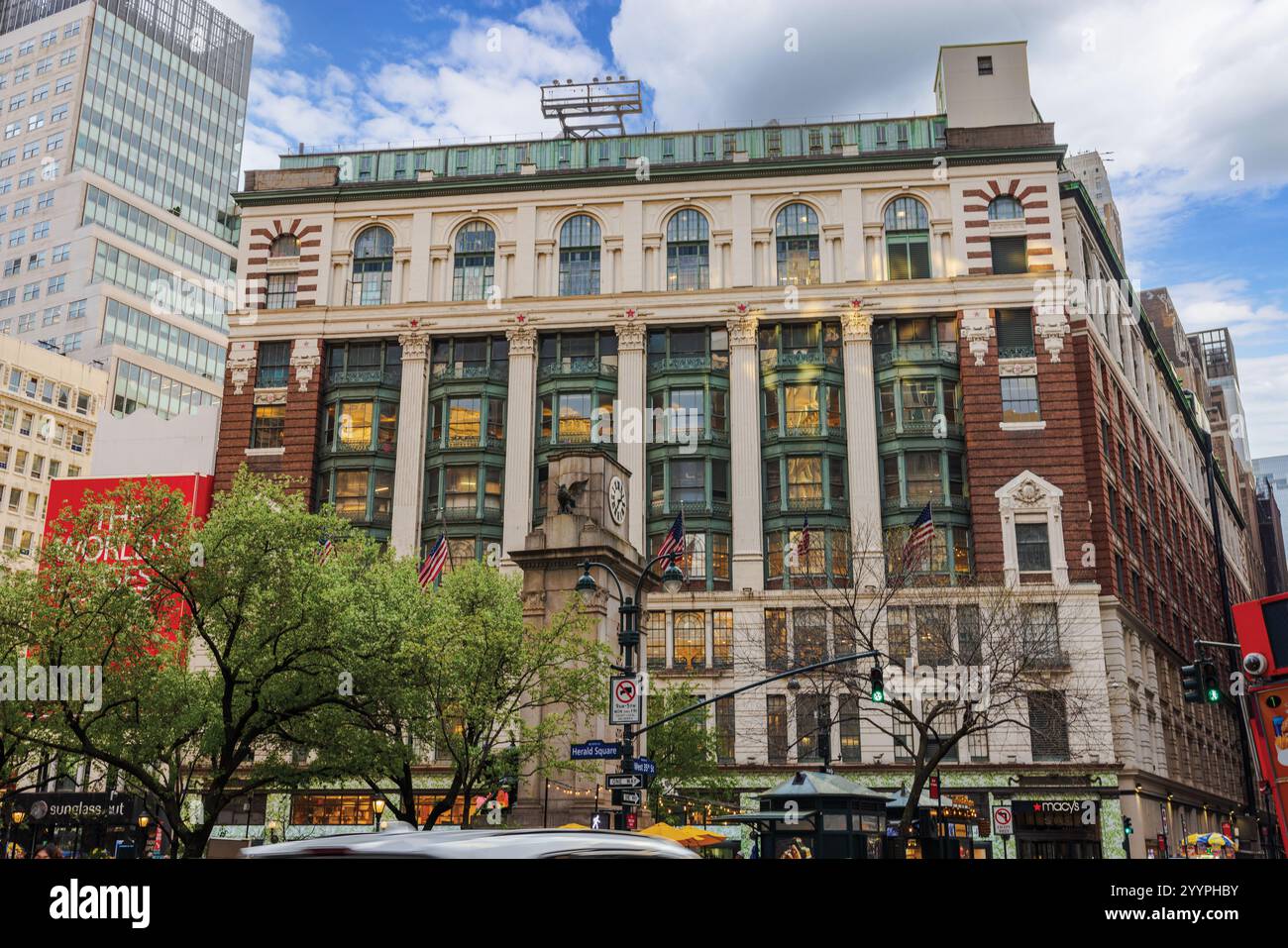 Night view of Herald Square in New York City with illuminated ...