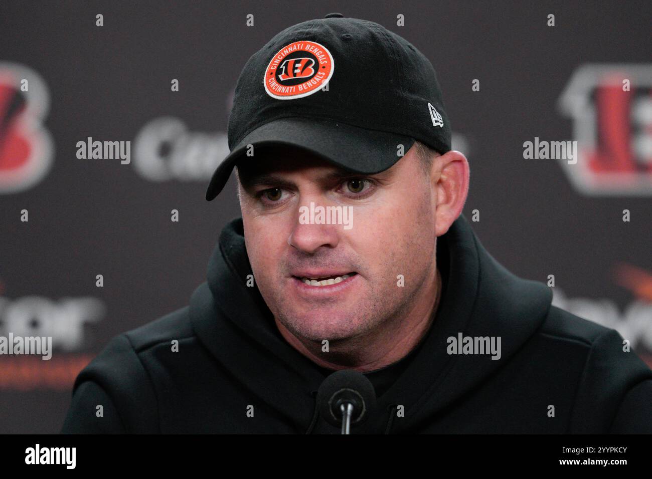 Cincinnati Bengals head coach Zac Taylor speaks during a news conference after an NFL football ...
