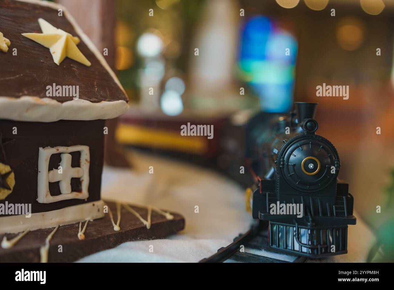 Festive Model Train and Gingerbread House Display in London Stock Photo ...