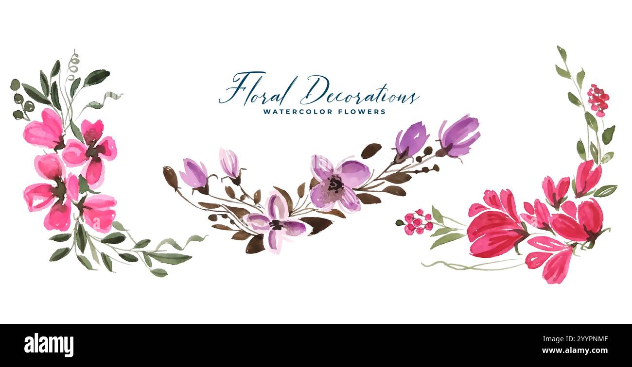 watercolor floral flower borders bouquets collection Stock Vector Image ...