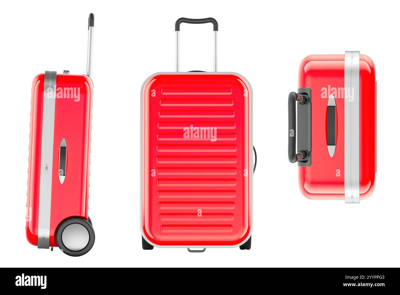 Red Suitcases with Wheels. Side, front and top views. Hardside Luggage ...