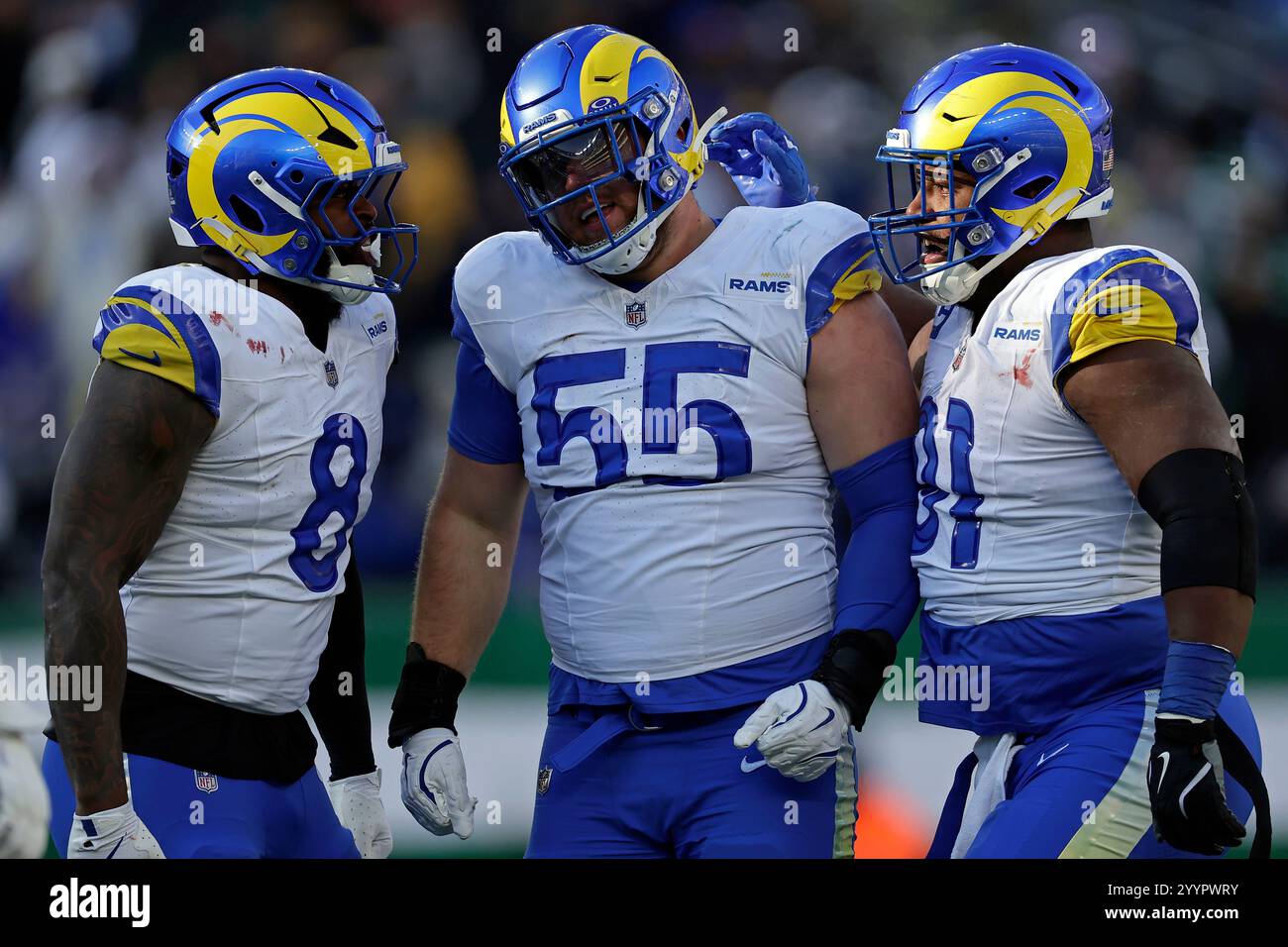 Los Angeles Rams defensive tackle Braden Fiske (55) reacts during an ...