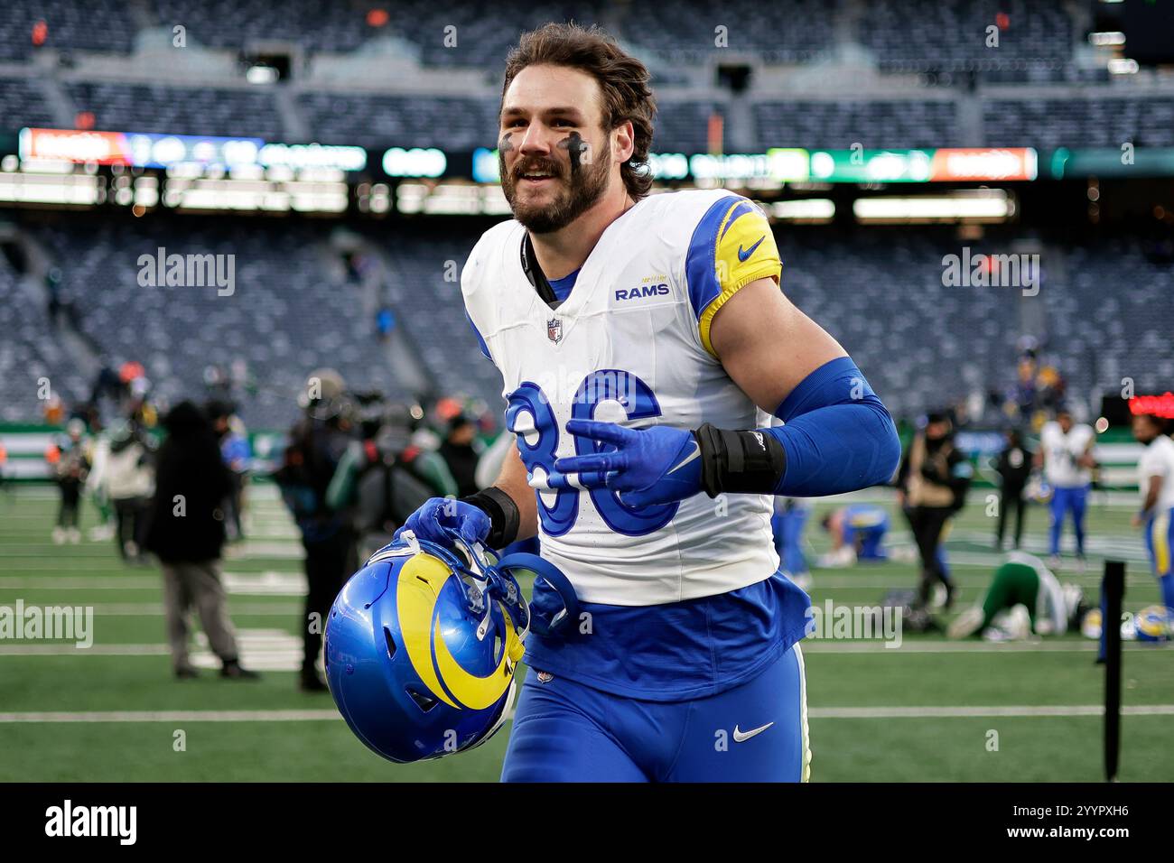 Los Angeles Rams tight end Colby Parkinson (86) reacts after an NFL ...