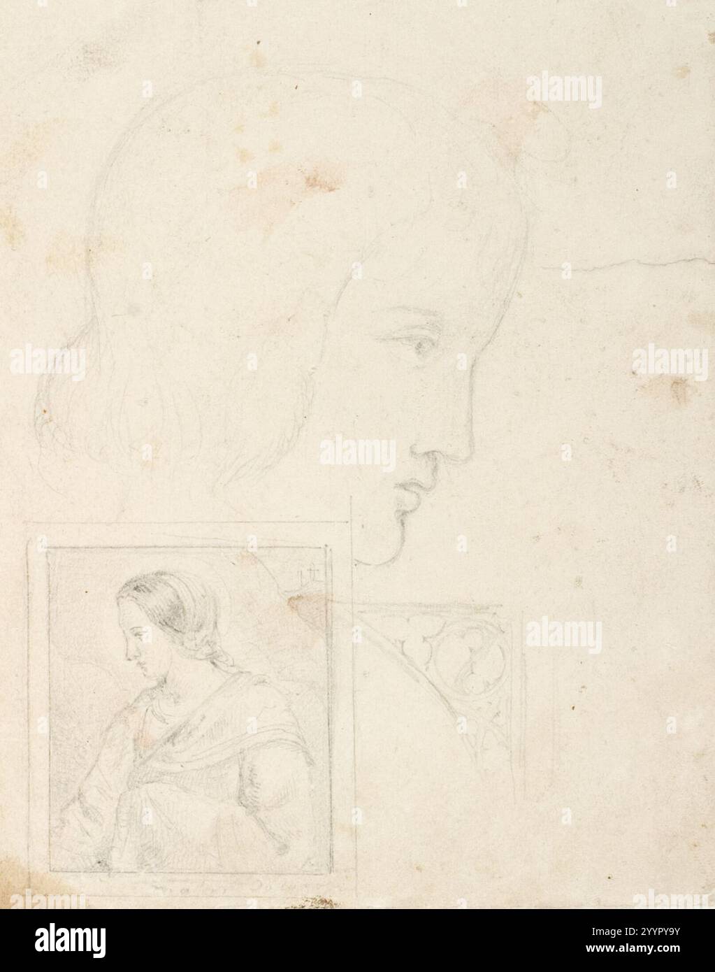 Dankvart Dreyer, Lille udkast til et billede af en kvindelig halvfigur En profil af en ung mand ...