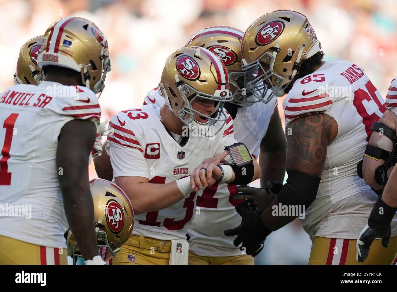 San Francisco 49ers quarterback Brock Purdy (13) calls a play during ...