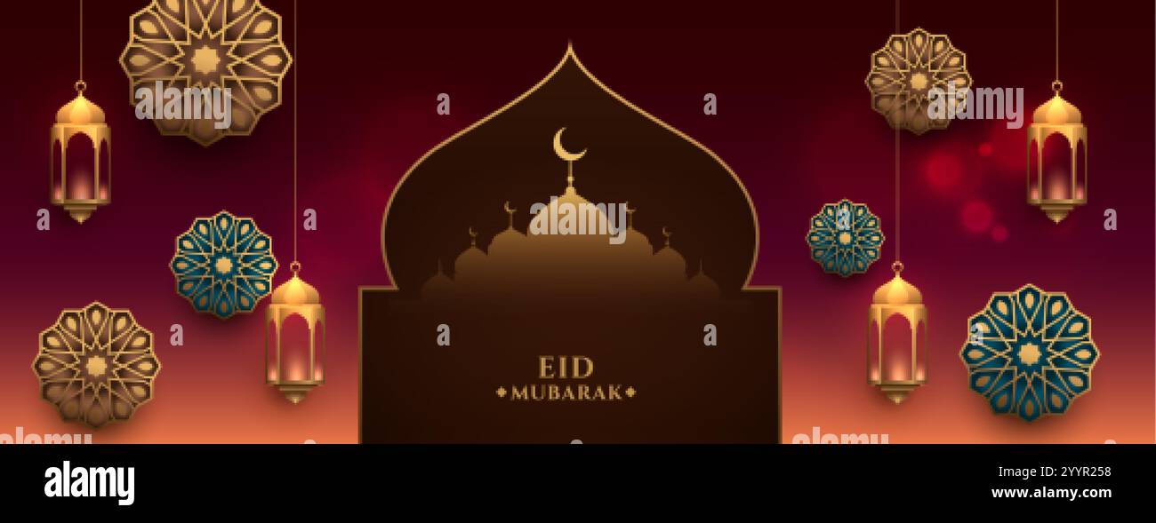 traditional ed festival banner with islamic decoration Stock Vector ...