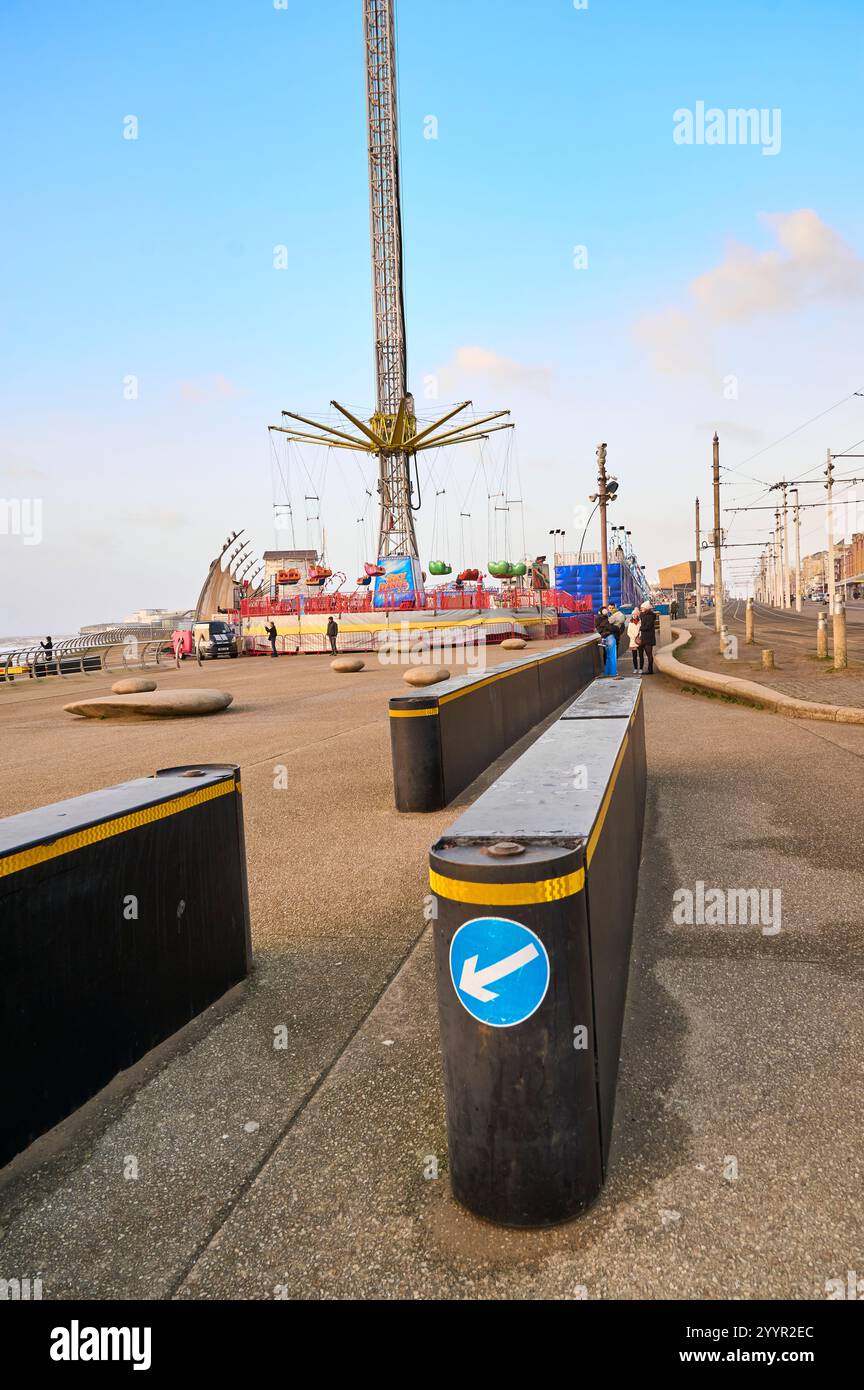 Barriers around Blackpool Christmas market and funfair on the promenade ...