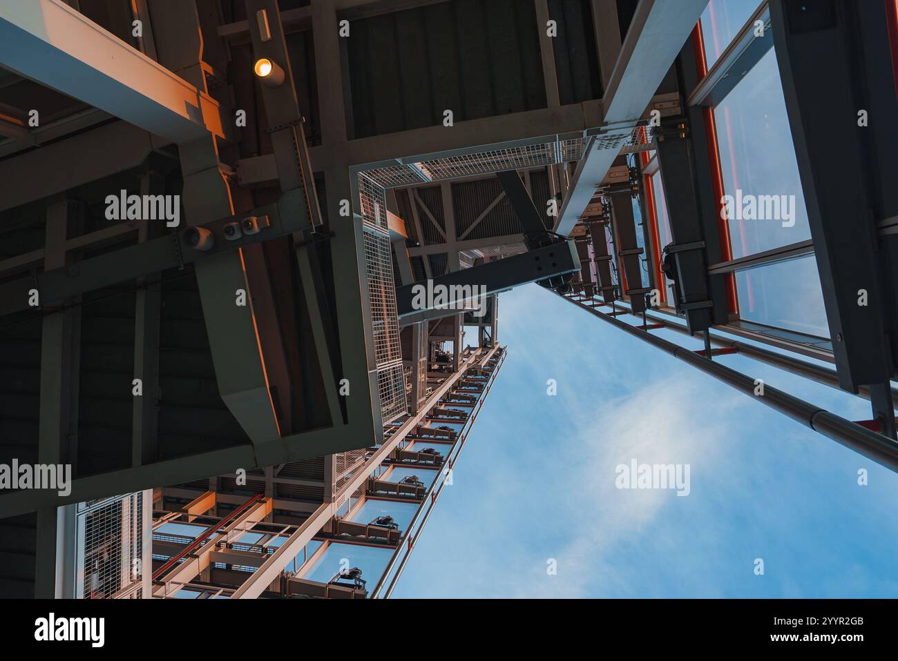 The Shard's steel and glass architecture is captured from below ...