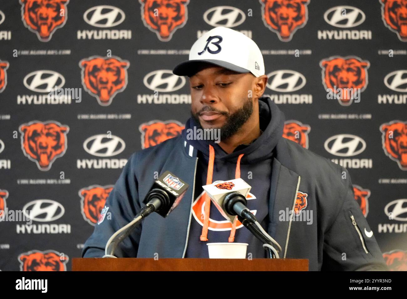 Chicago Bears interim head coach Thomas Brown talks with reporters ...