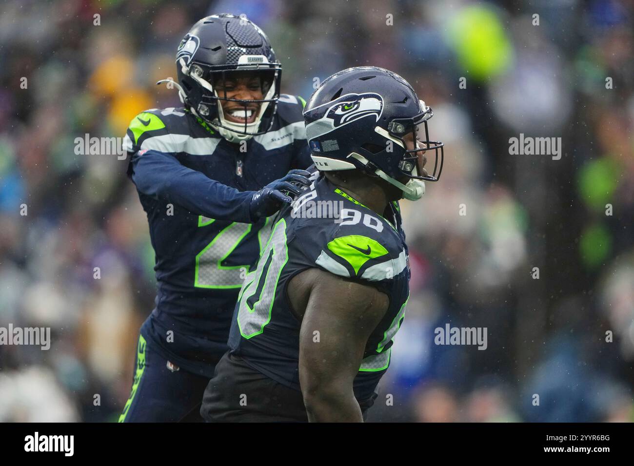 Seattle Seahawks defensive tackle Jarran Reed (90) celebrates with ...
