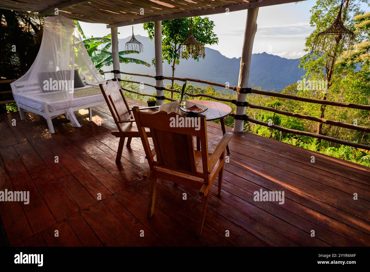 Porch or Verandah overlooking the Lush Jungle Forest in Bajawa, Flores ...