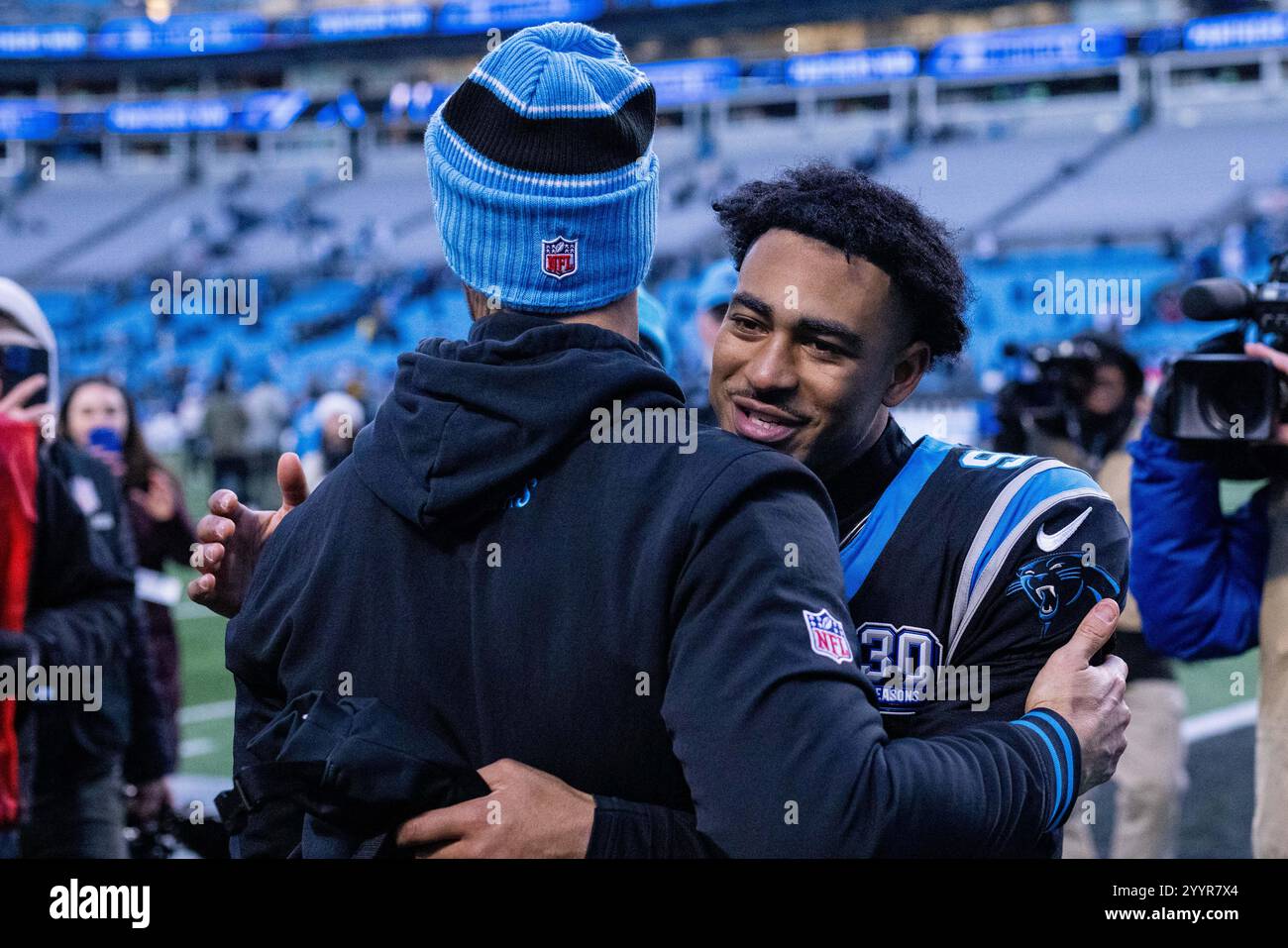 December 22, 2024: Carolina Panthers quarterback Bryce Young (9) hugs ...