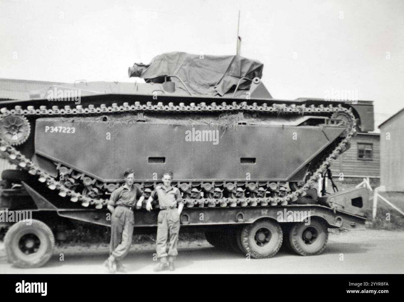 A Royal Marines LVT(A)-4 amphibious infantry support vehicle on a ...