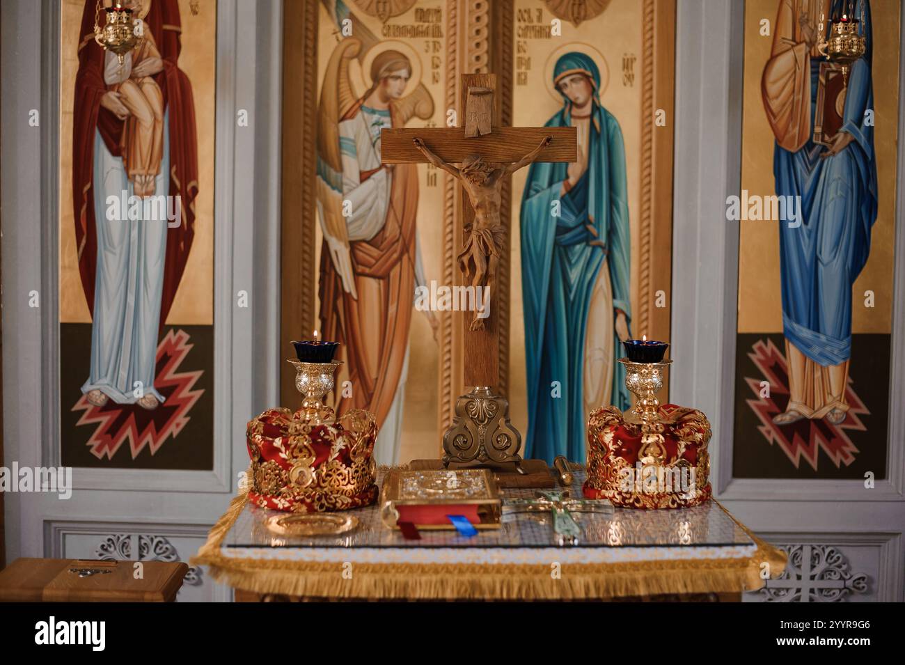 Ornate Orthodox Church Altar with Religious Icons and Cross Stock Photo ...