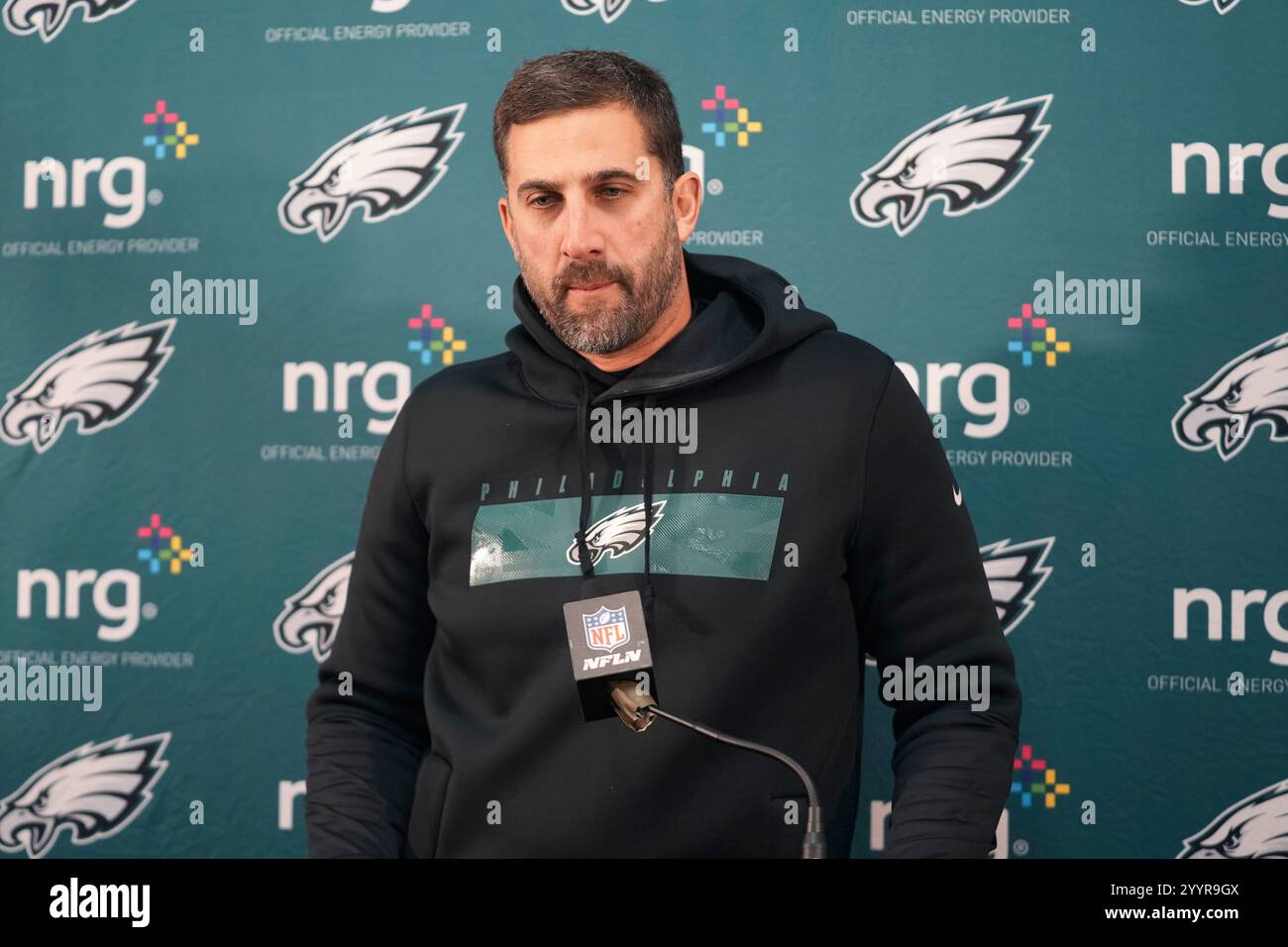 Philadelphia Eagles head coach Nick Sirianni speaks to members of the ...