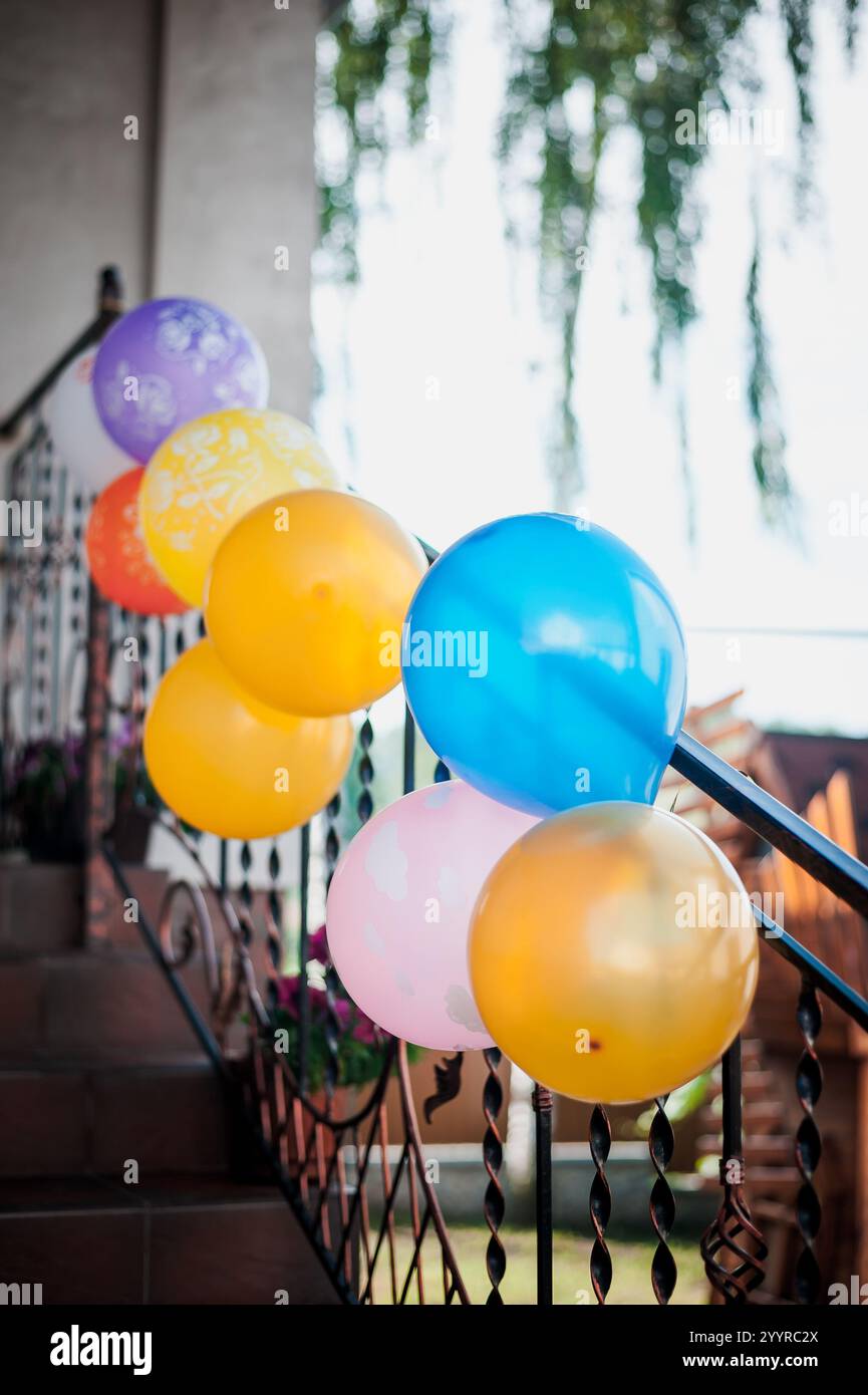 Colorful Balloons Adorning a Staircase for a Celebration Event Stock ...