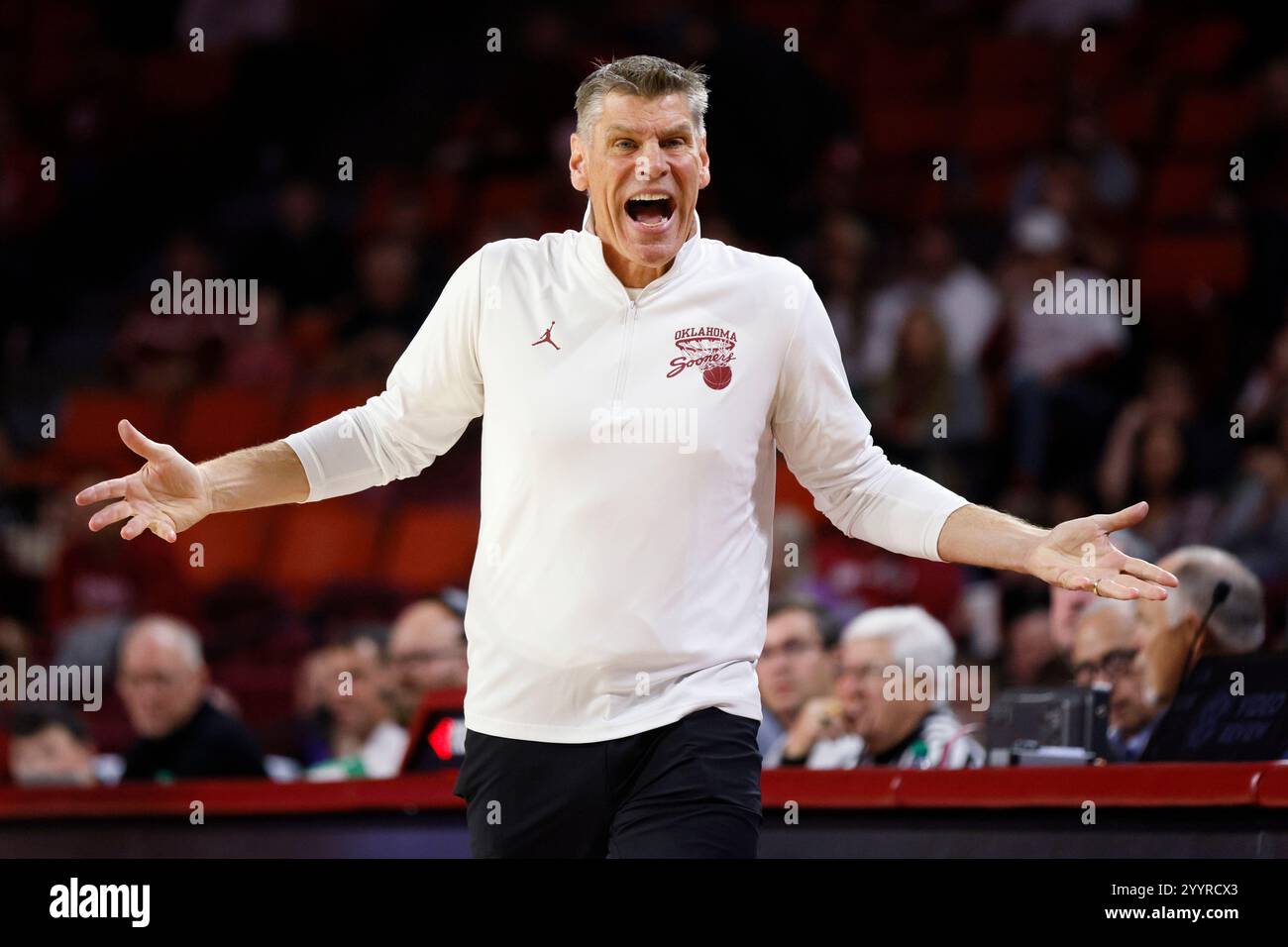 Oklahoma coach Porter Moser questions a call during the first half of ...