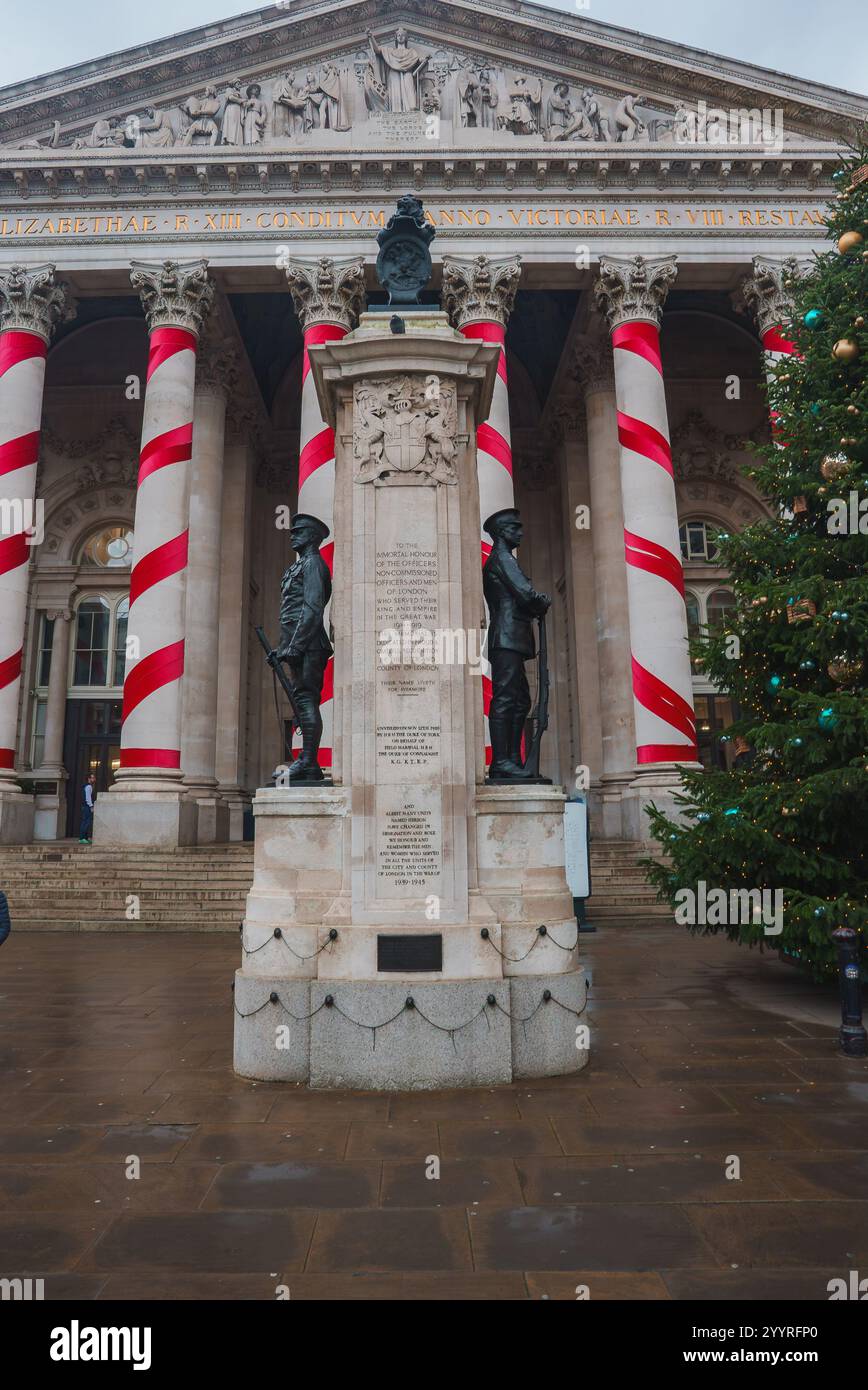 The Royal Exchange in London displays candy cane striped columns and a ...