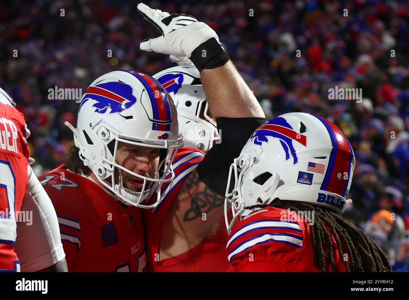 Buffalo Bills quarterback Josh Allen (17) congratulates Buffalo Bills ...