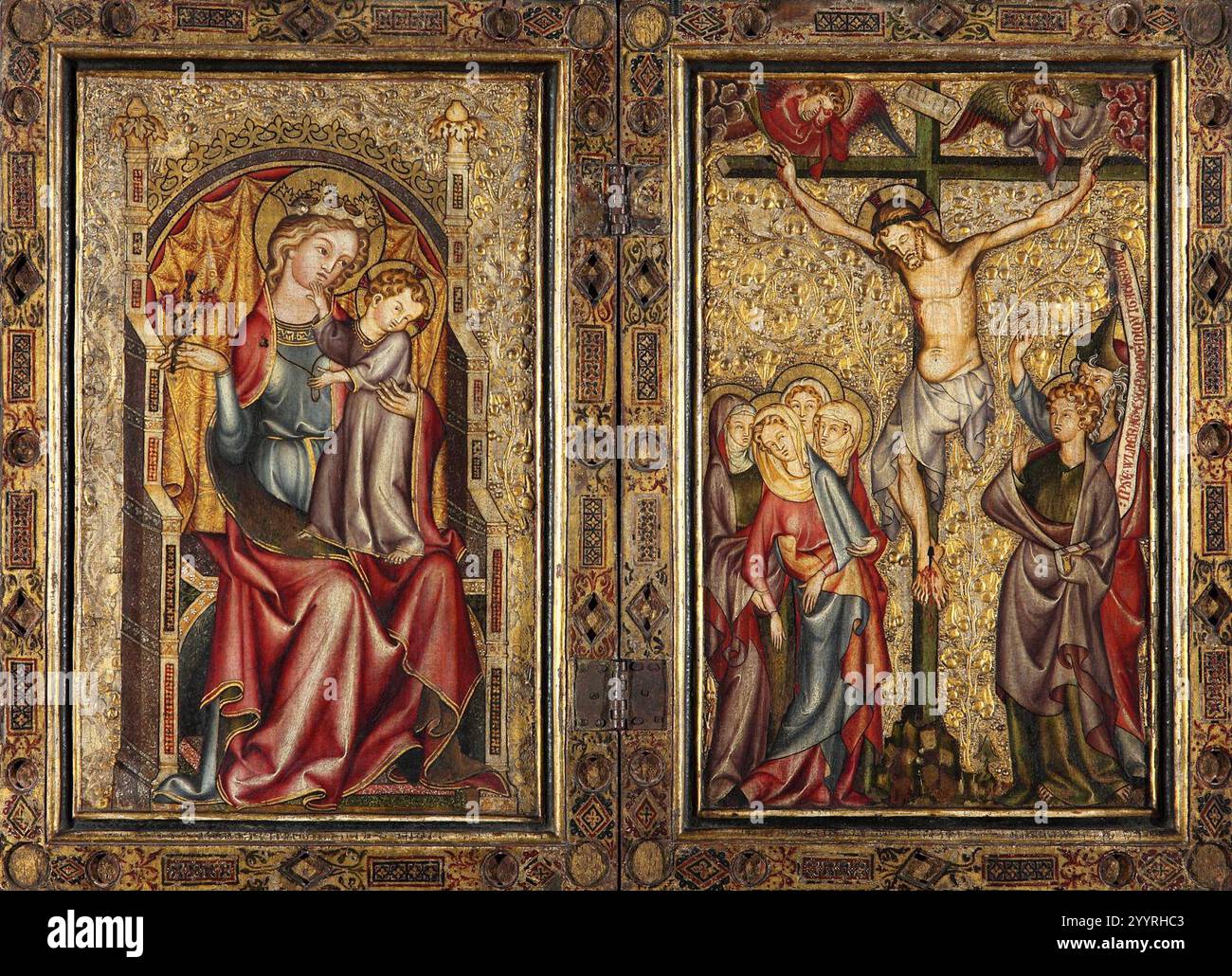 Diptychon mit thronender Madonna und Kreuzigung Stock Photo - Alamy
