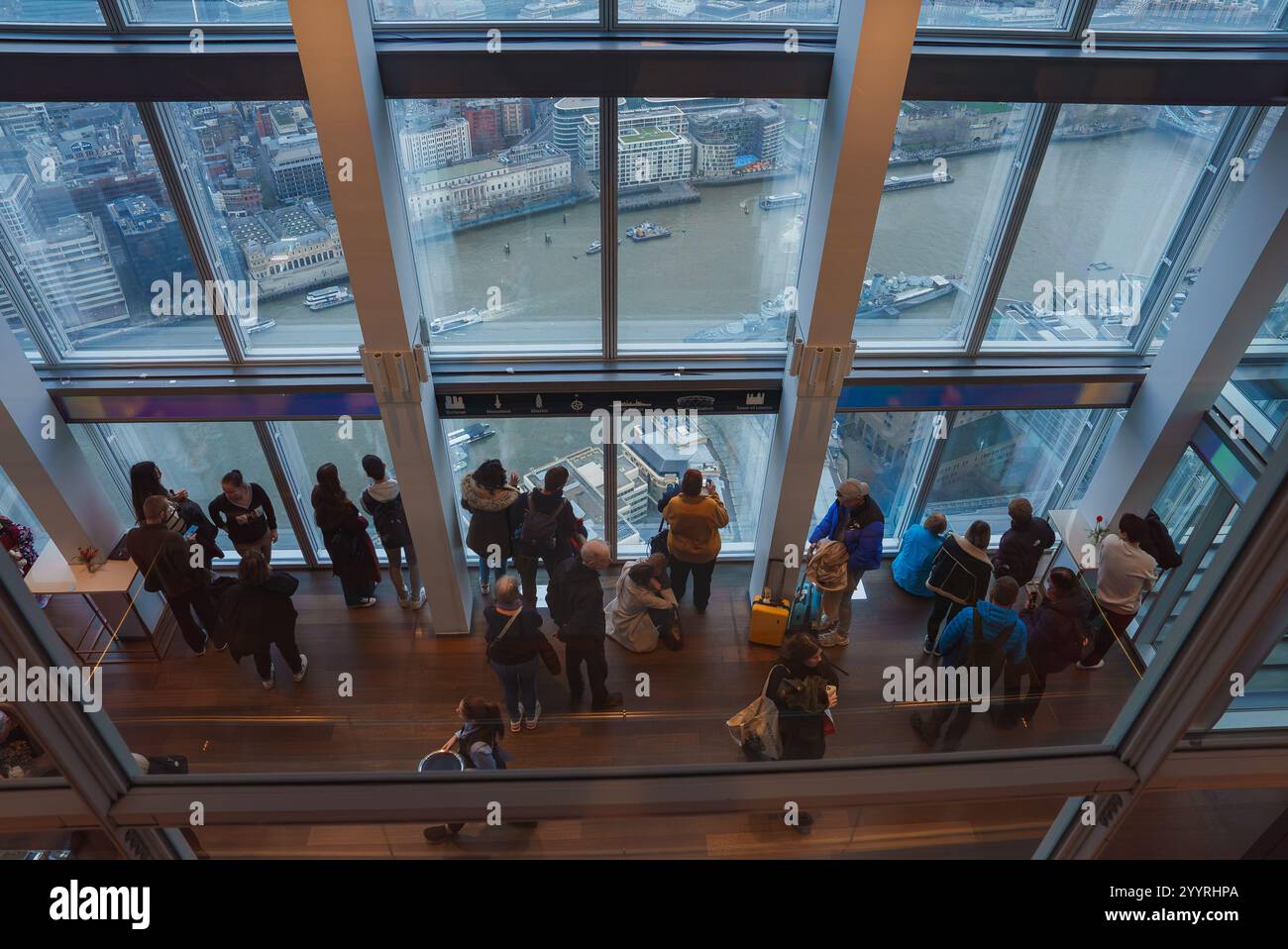 Visitors Inside The Shard Overlooking London Cityscape and River Thames ...