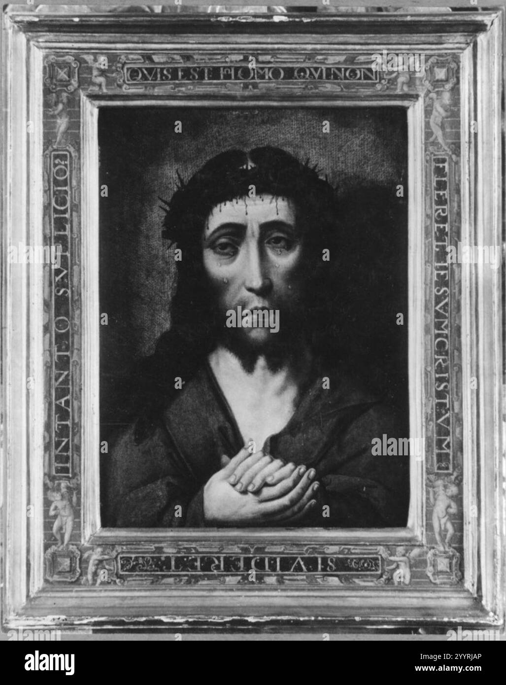 Dirk Bouts - Christ Crowned with Thorns, in bust-length, with clasped ...