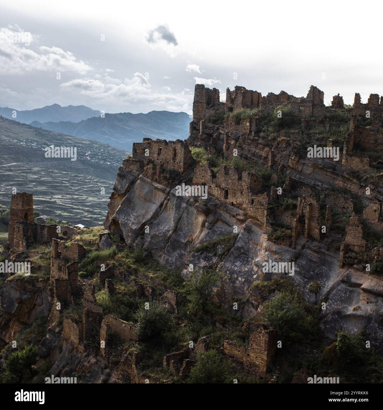 ancient city in the mountains, Republic of Dagestan, Russia. Old Kahib ...