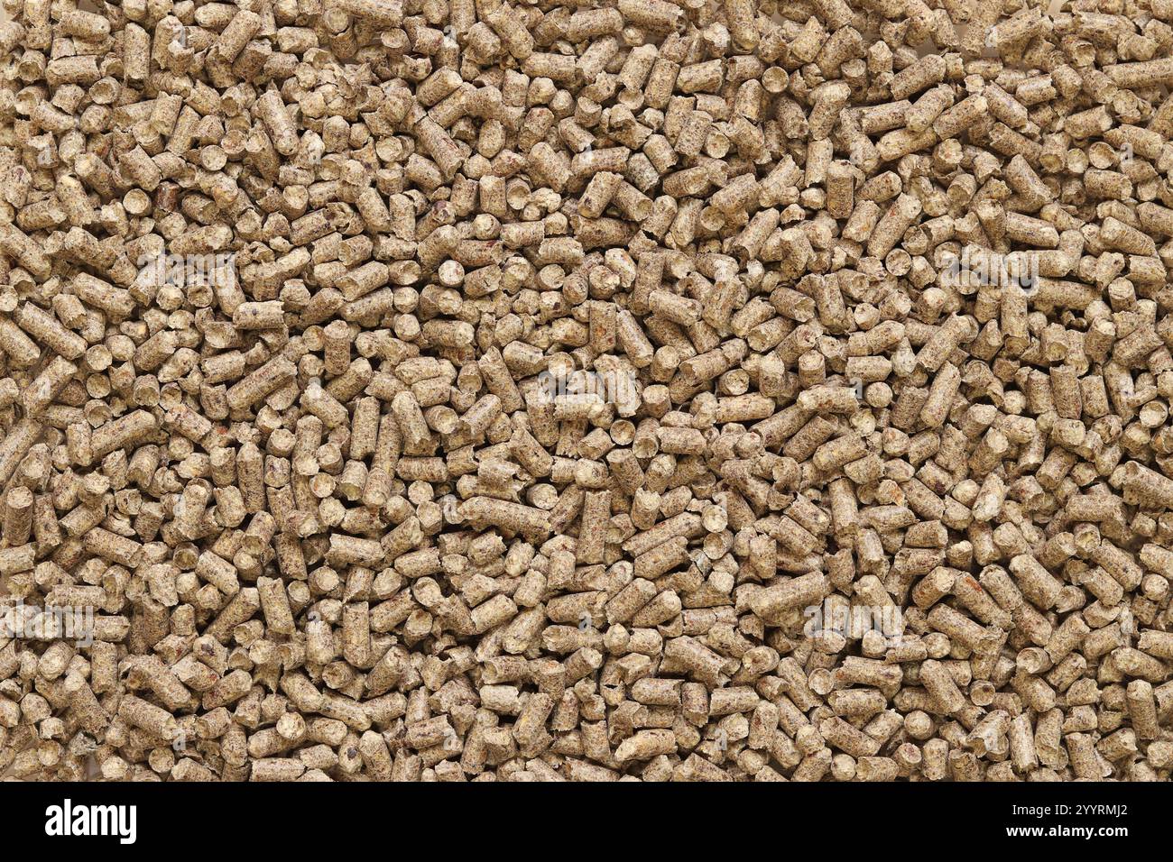 Wood filler for cat toilet, top view. Hygienic filler for pets. Pressed ...
