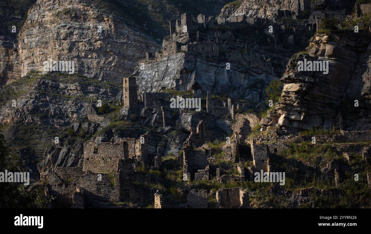 ancient city in the mountains, Republic of Dagestan, Russia. Old Kahib ...