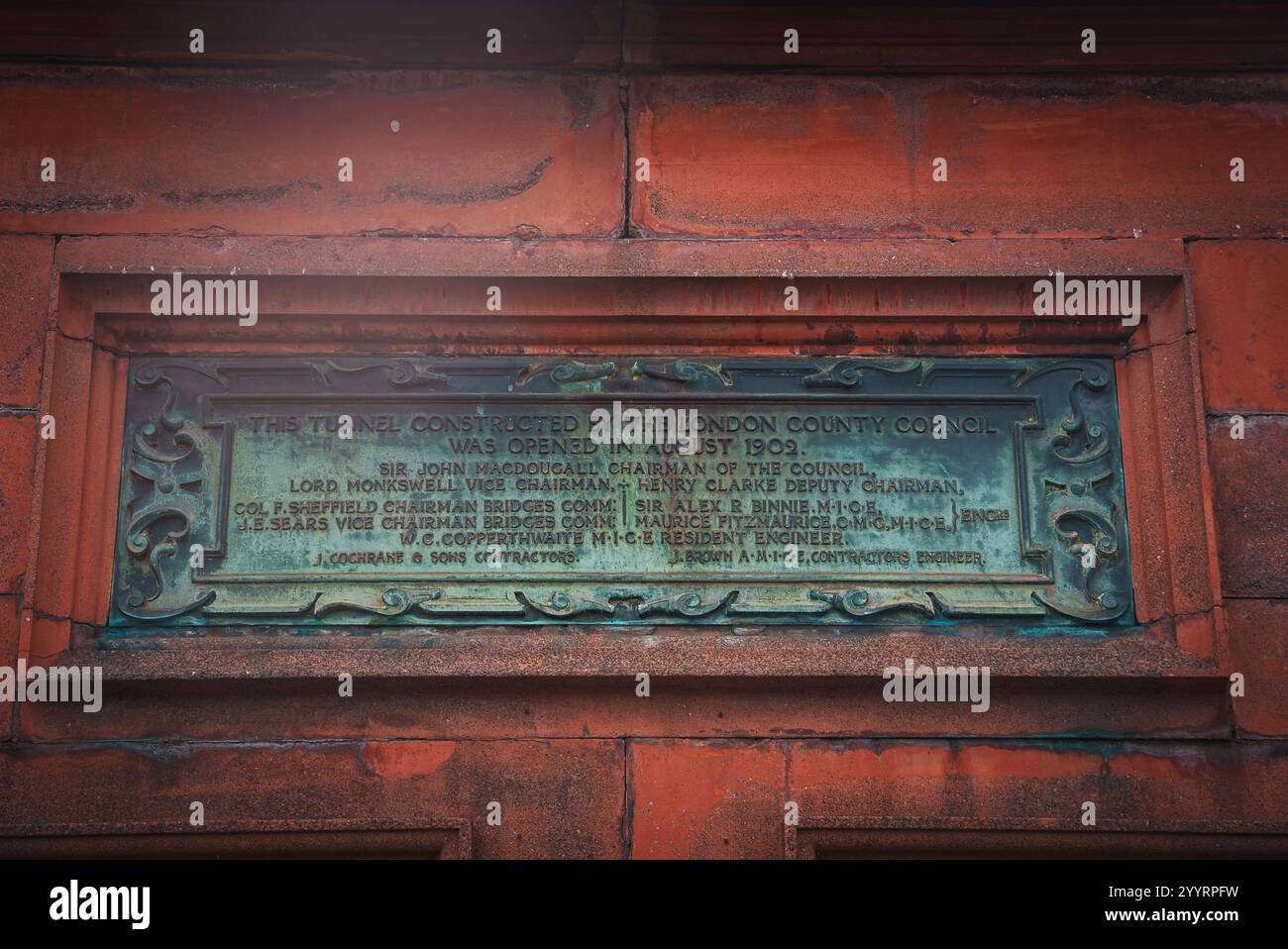 Historical Plaque on Red Brick Wall in London, August 1909 Stock Photo ...