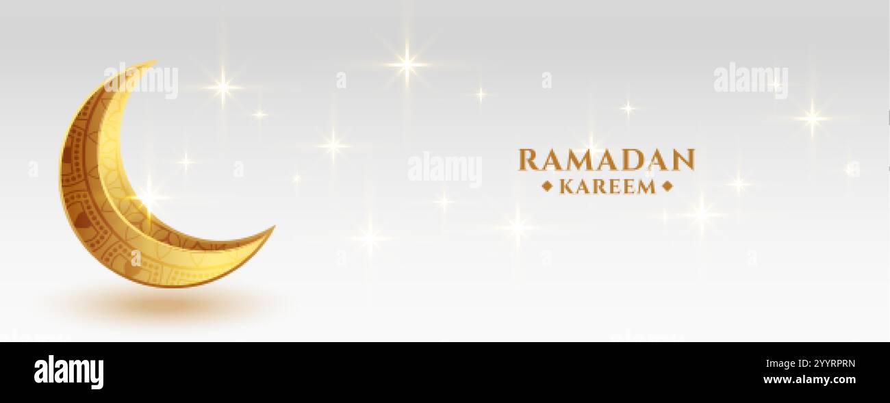 beautiful ramadan kareem festival banner with golden cresent moon Stock ...