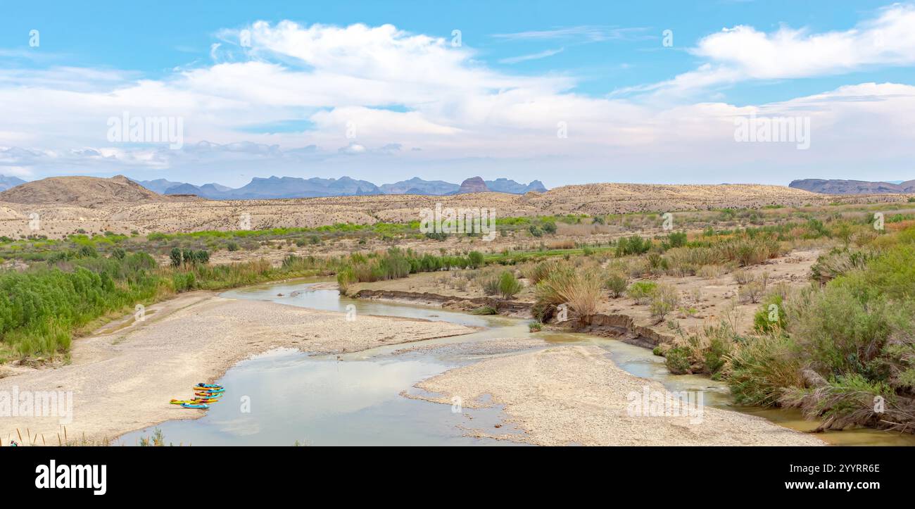 Water lagoon and grass field view at Big Bend National Park Texas Stock ...