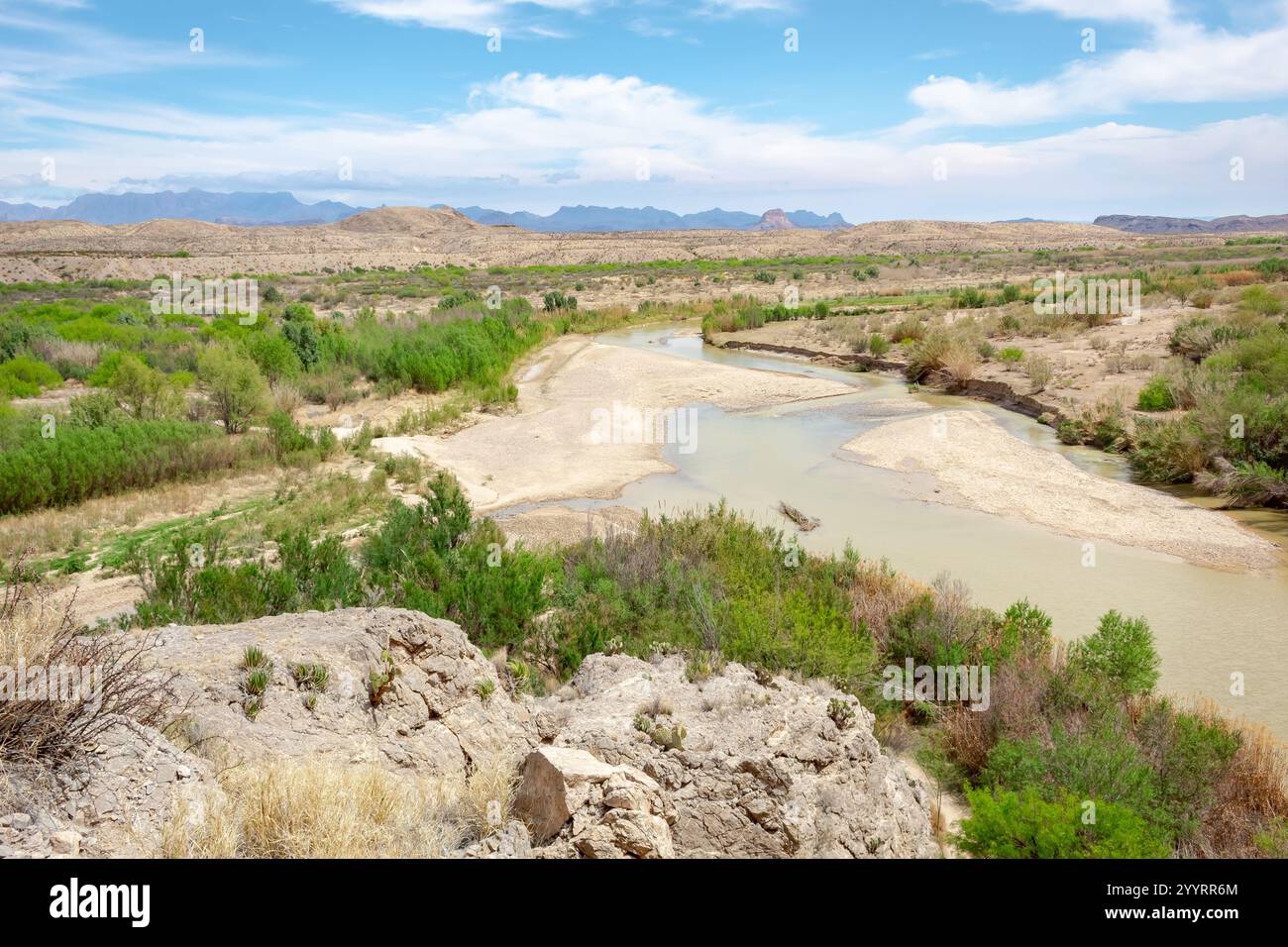 Water lagoon and grass field view at Big Bend National Park Texas Stock ...