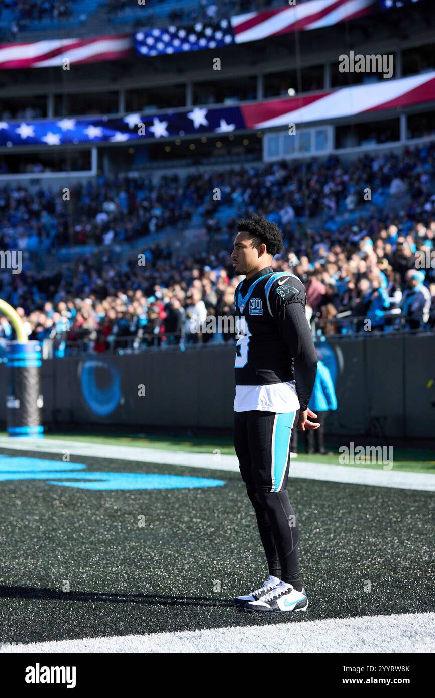 Carolina Panthers quarterback Bryce Young (9) stands in the end zone ...