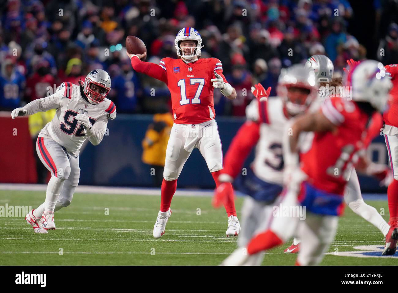 Buffalo Bills quarterback Josh Allen (17) passes against the New ...