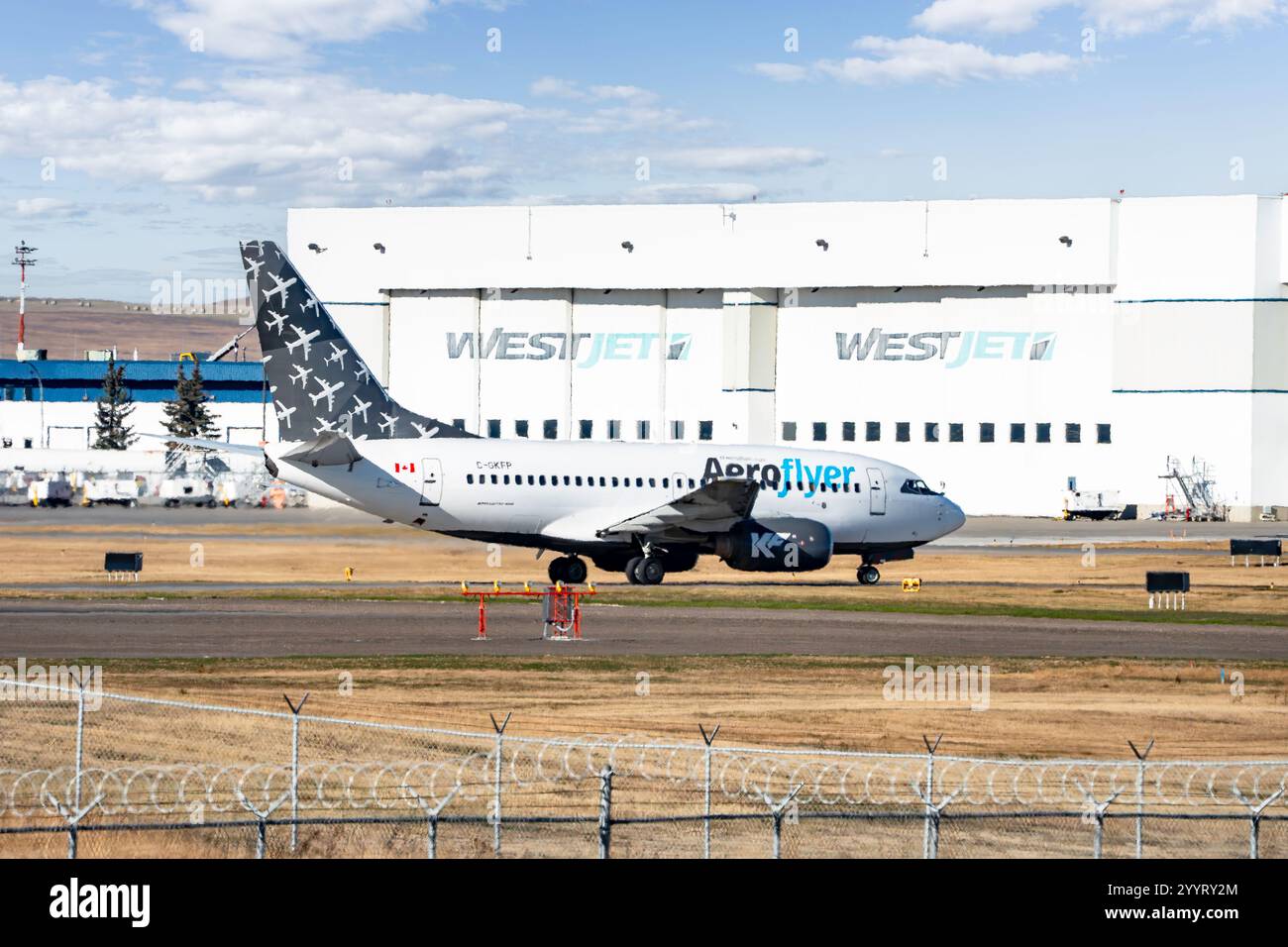 Calgary Alberta Canada, October 30 2024: Aero Flyer jet passes the ...