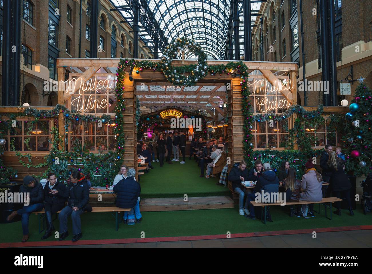 Festive Christmas Market Inside Hay's Galleria, London Stock Photo - Alamy