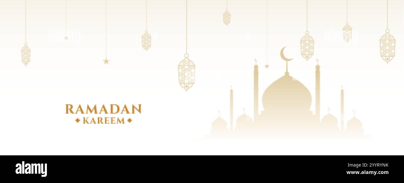 ramadan kareem white traditional islamic banner design Stock Vector ...