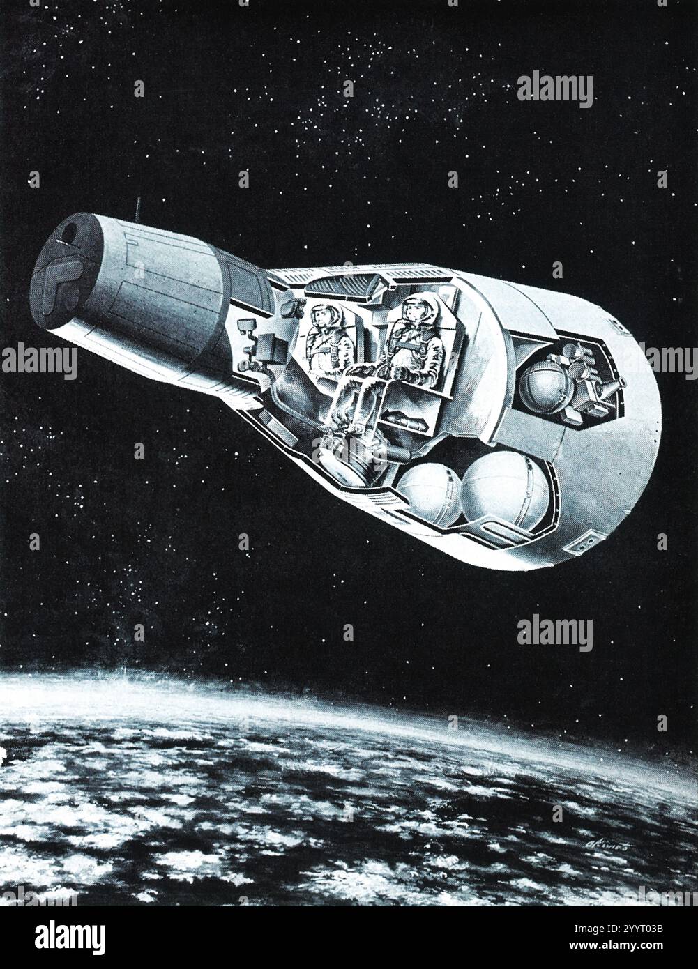 1964 NASA cutaway illustration of a Gemini space capsule Stock Photo ...