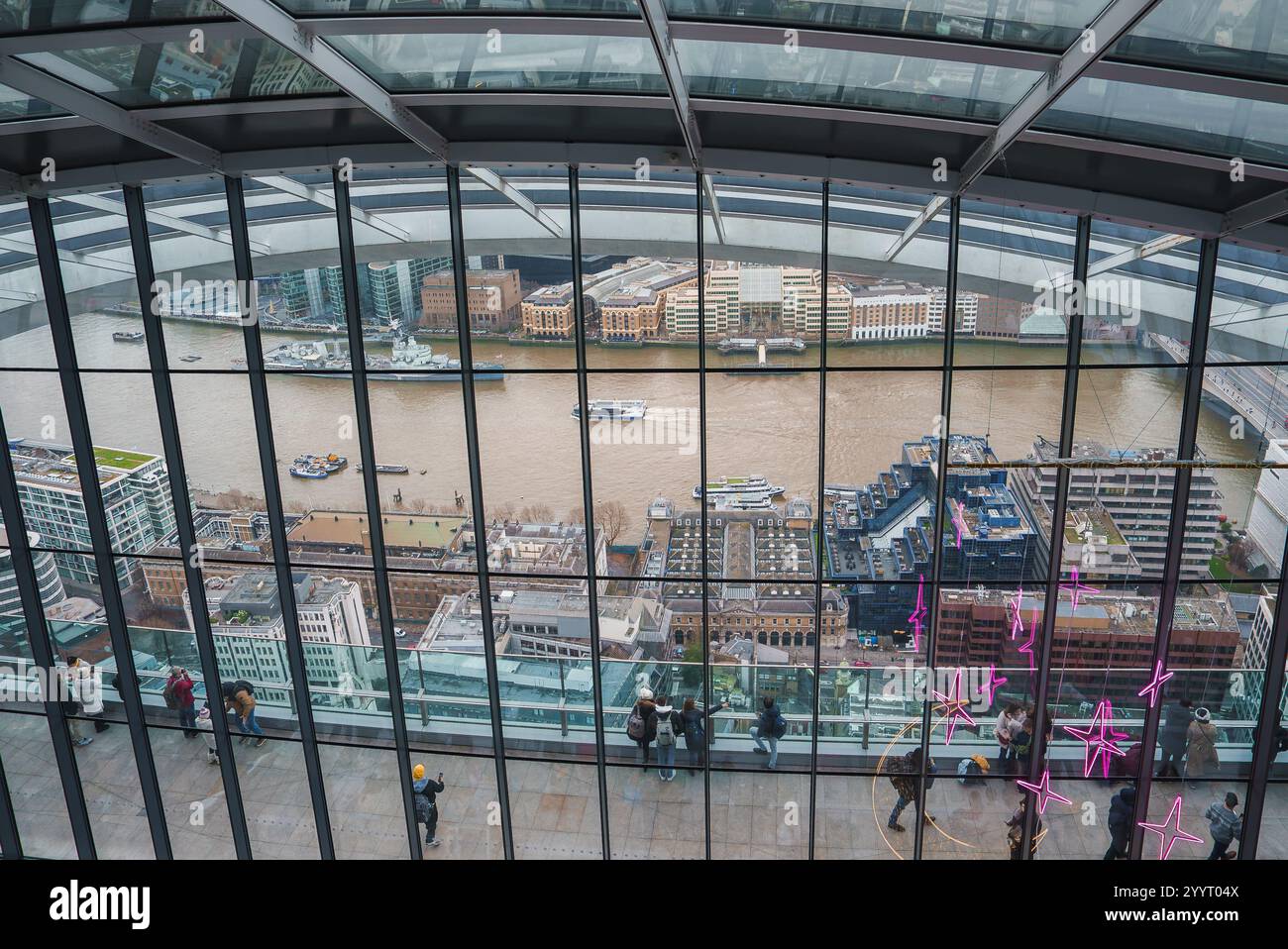 View from Sky Garden Overlooking River Thames with Festive Decor Stock ...
