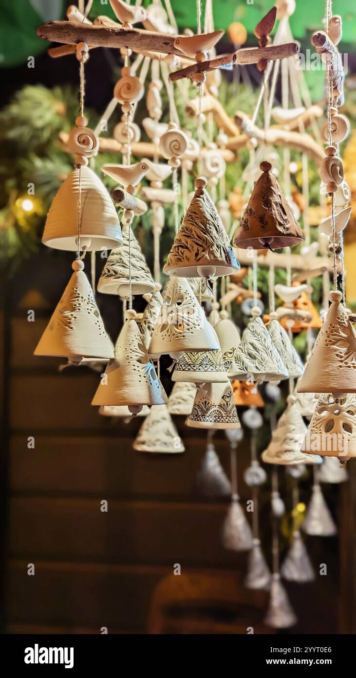 Handcrafted Ceramic Bells Hanging as Festive Decorations Stock Photo ...